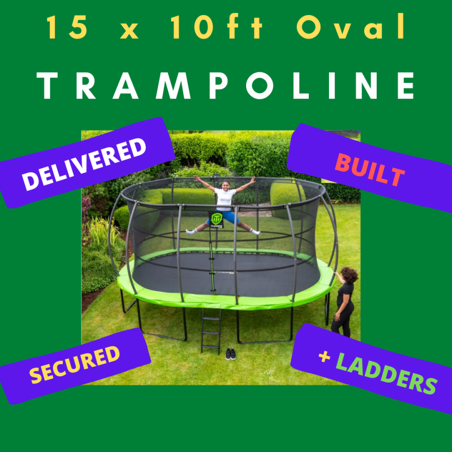 15 x 10ft Oval Trampoline with Enclosure Net & Ladders (Delivered ...